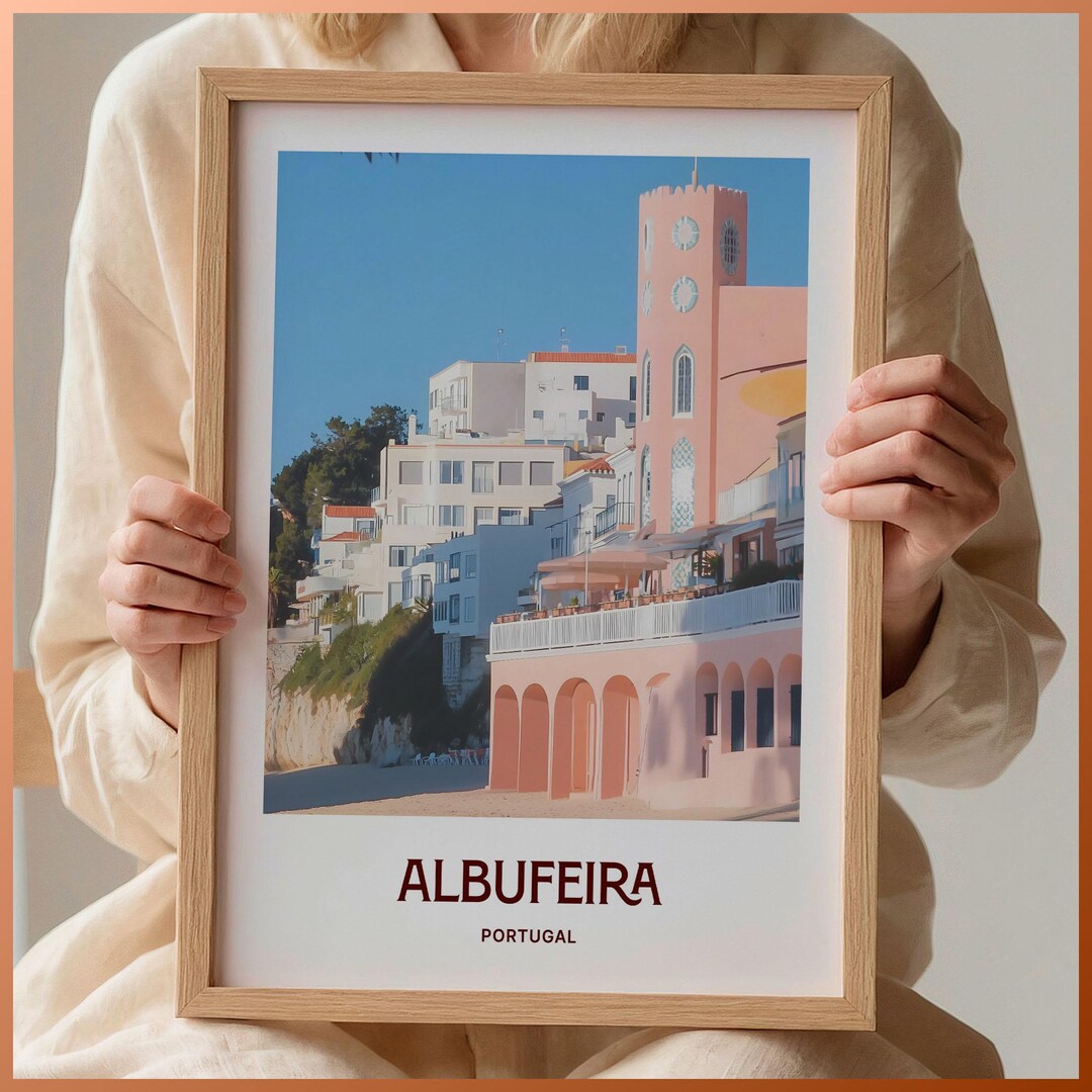 Albufeira Travel Print, Minimalist Wall Art, Portugal Cityscape Decor ...