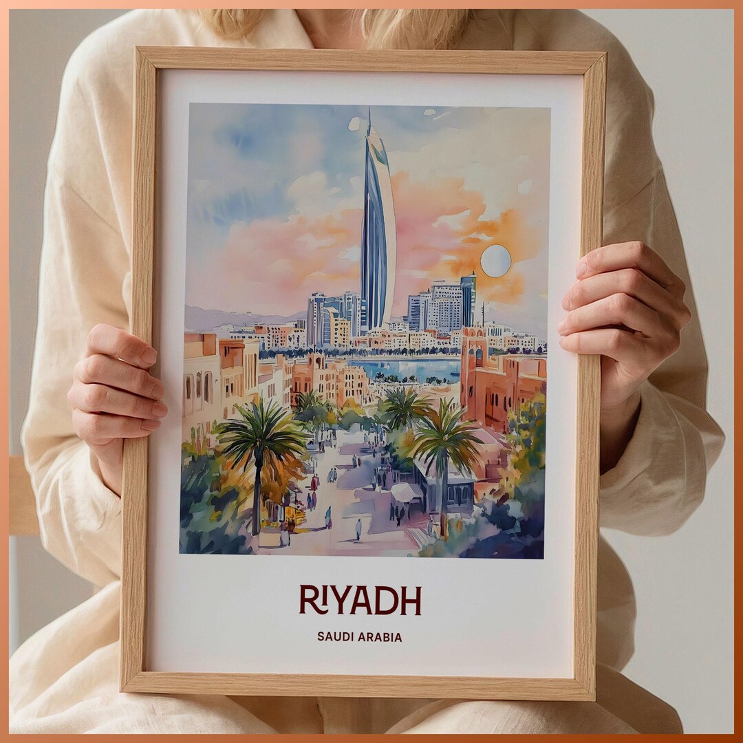 Riyadh Travel Poster, Saudi Arabia Wall Art, Mid Century Modern Skyline ...