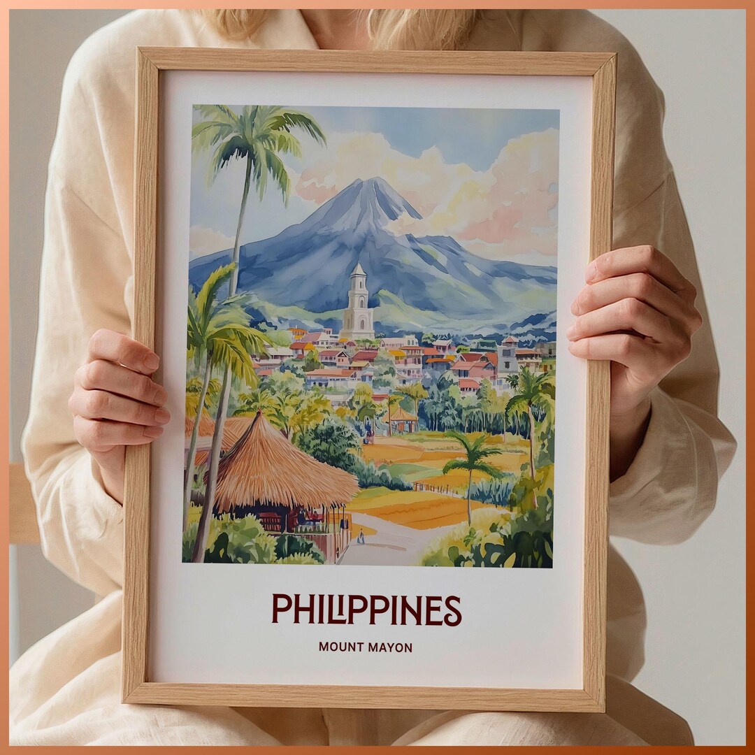 Mount Mayon Philippines Travel Poster: Minimalist Retro Art, Custom ...