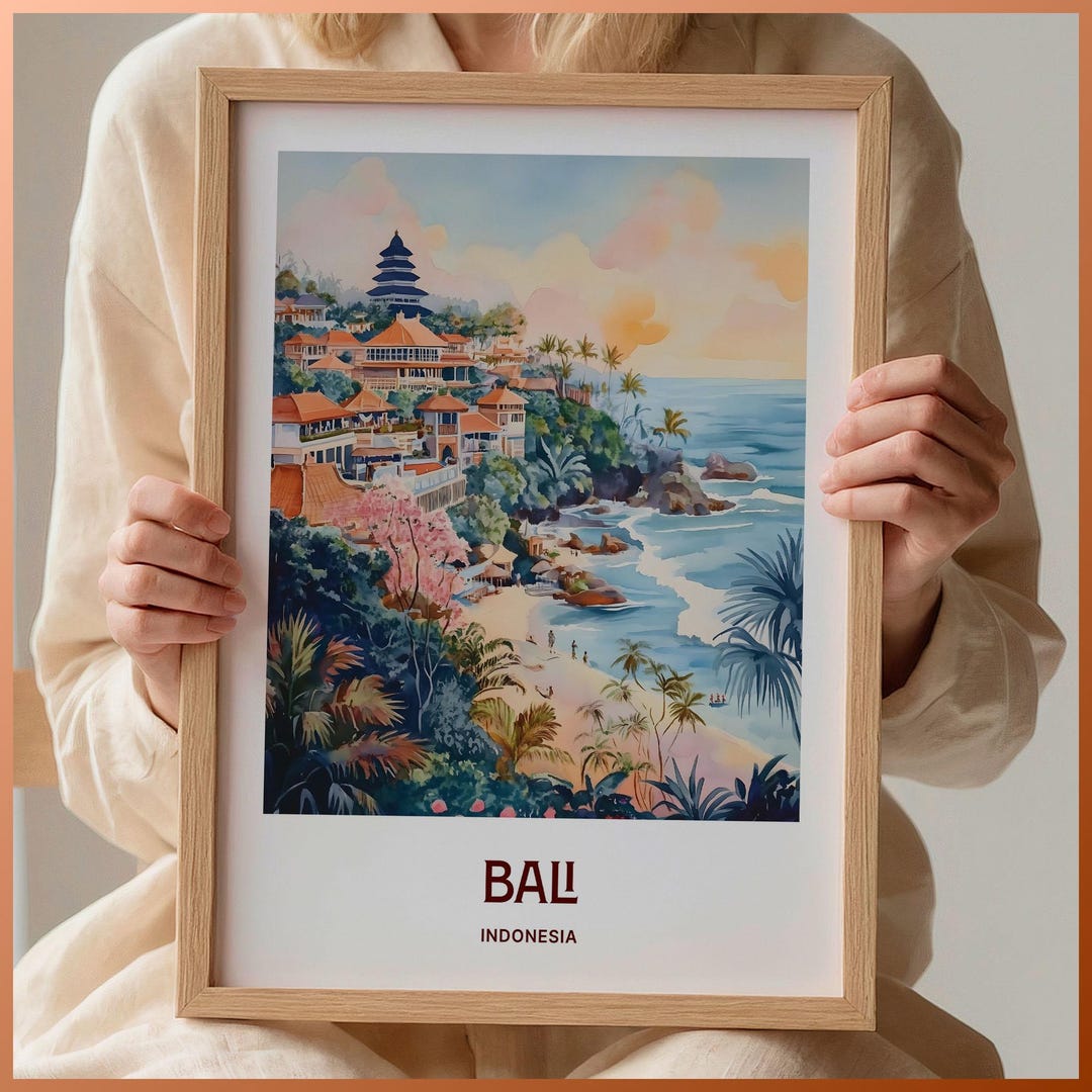 Bali Travel Poster: Minimalist Pastel Cityscape Art Print - Etsy