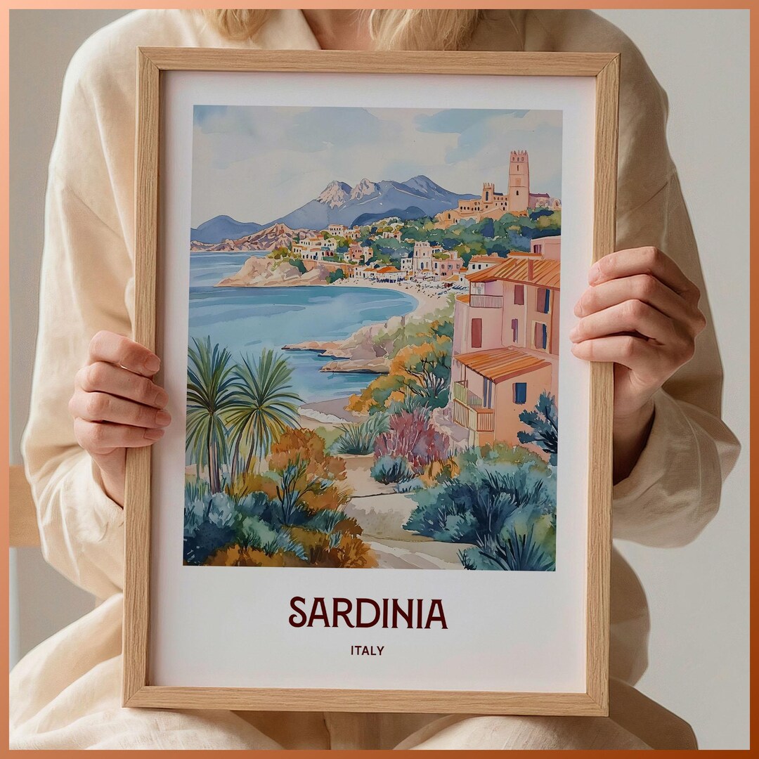Sardinia Travel Poster, Minimalist Sardinia Illustration, Italy Wall ...