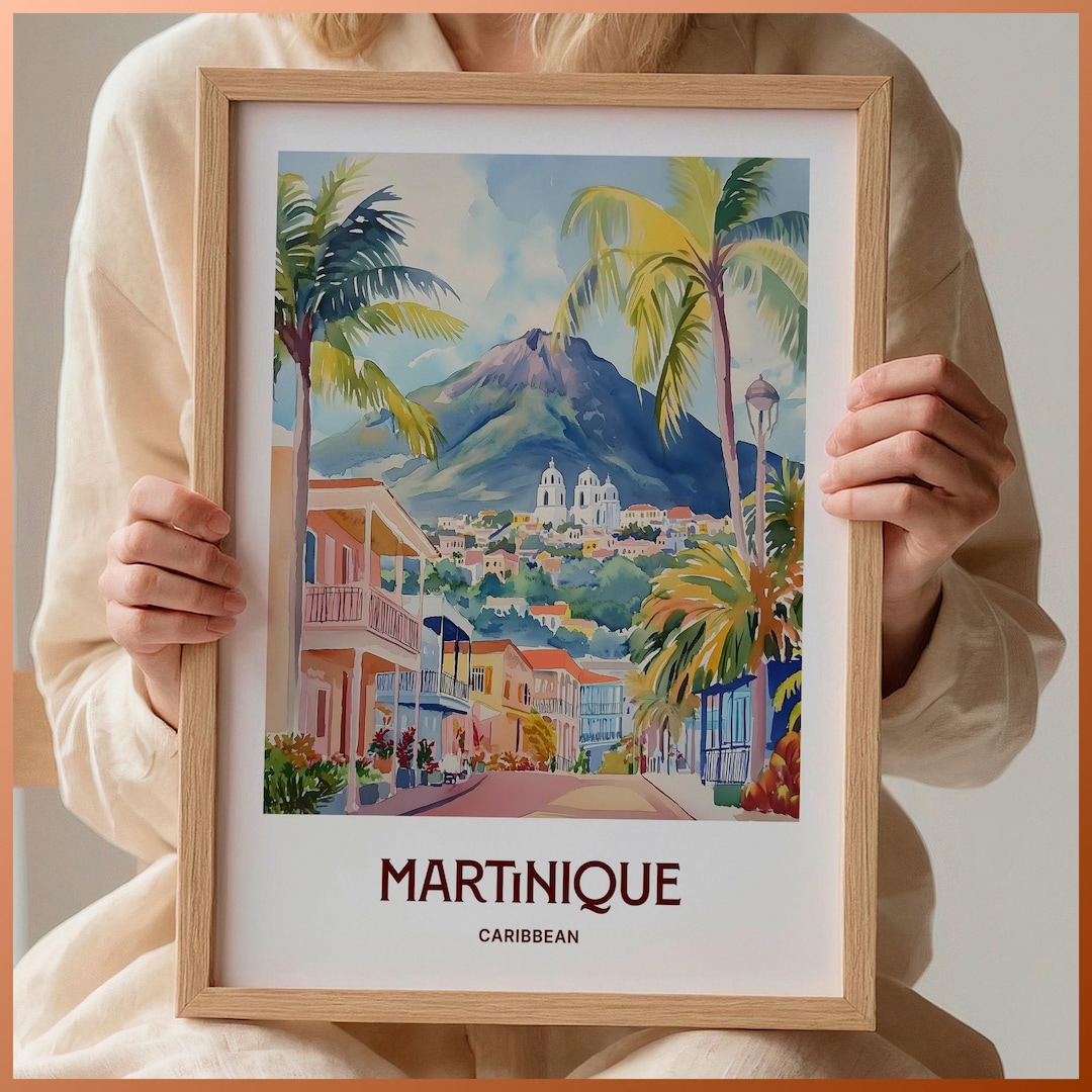 Martinique Travel Poster, Caribbean Wall Art, Minimalist Print, Pastel ...