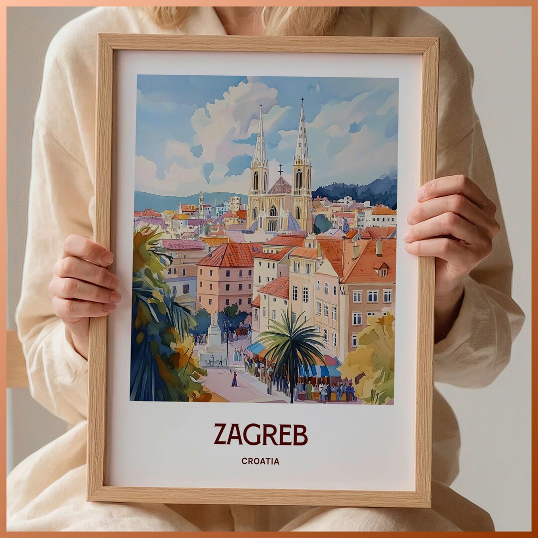 Zagreb Skyline Art Print, Minimalist Wall Decor, Croatia Travel Poster ...