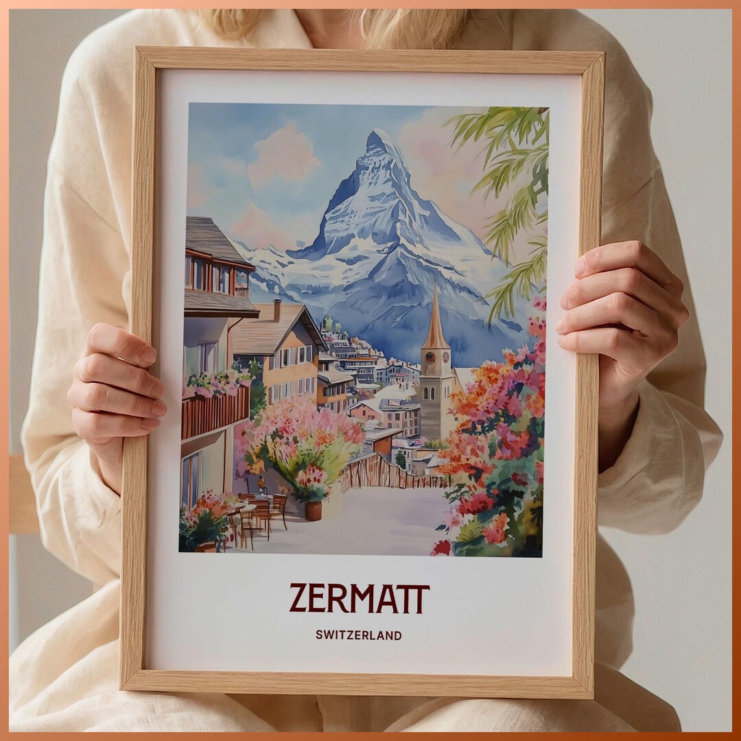 Zermatt Switzerland Travel Print, Minimalist Wall Art, Pastel Travel ...