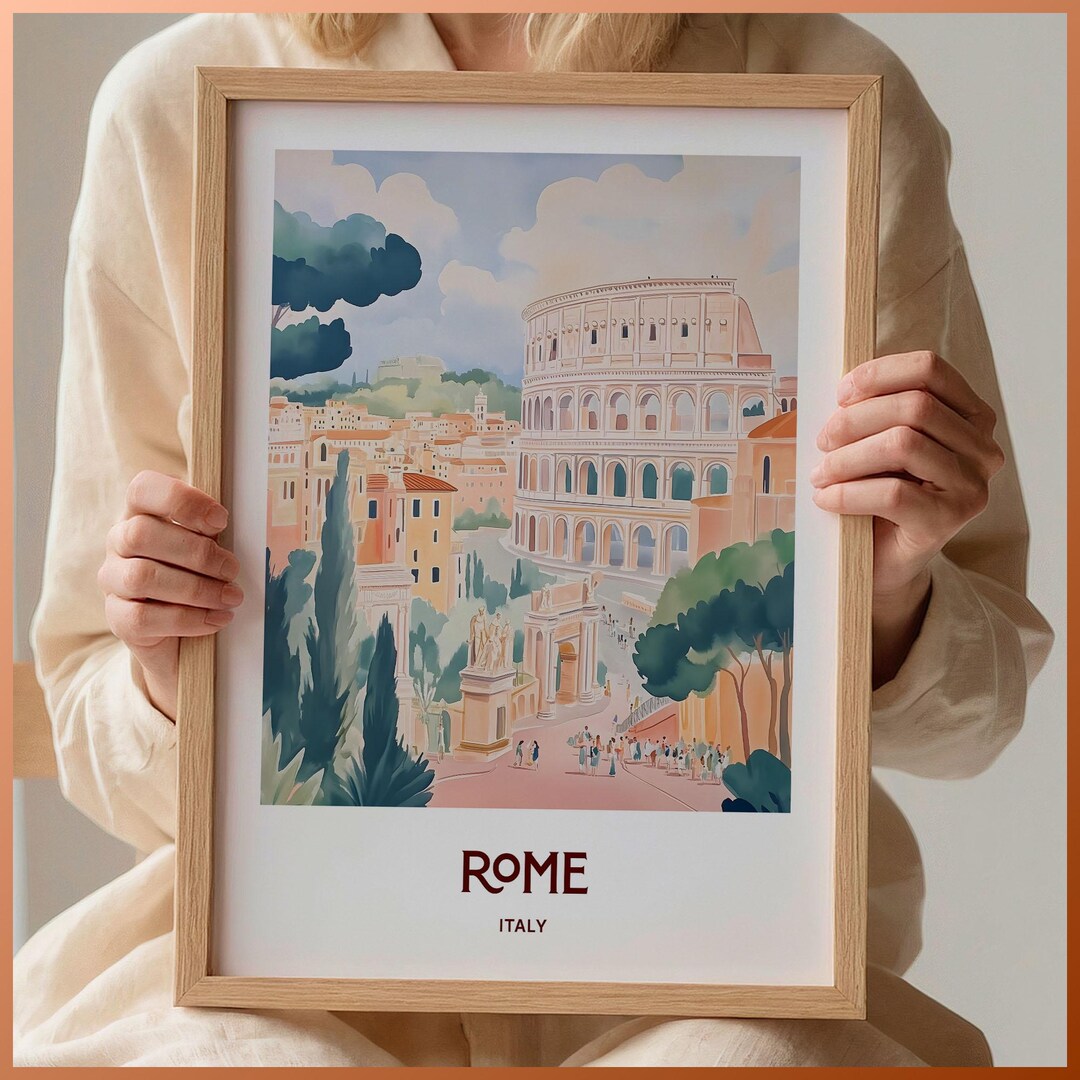 Rome Travel Poster, Italy Print, Colosseum Art, Minimalist Cityscape ...