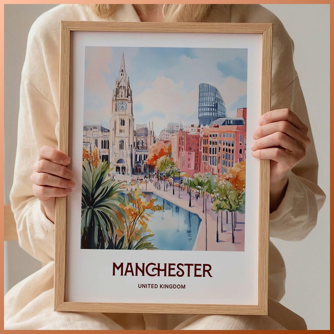 Manchester Skyline Art Print: Pastel Retro Cityscape Poster - Etsy