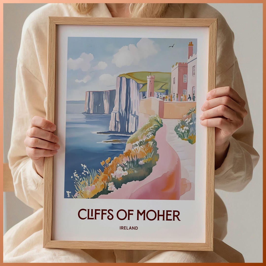 Cliffs of Moher Art Print, Ireland Travel Poster, Minimalist Wall Decor ...