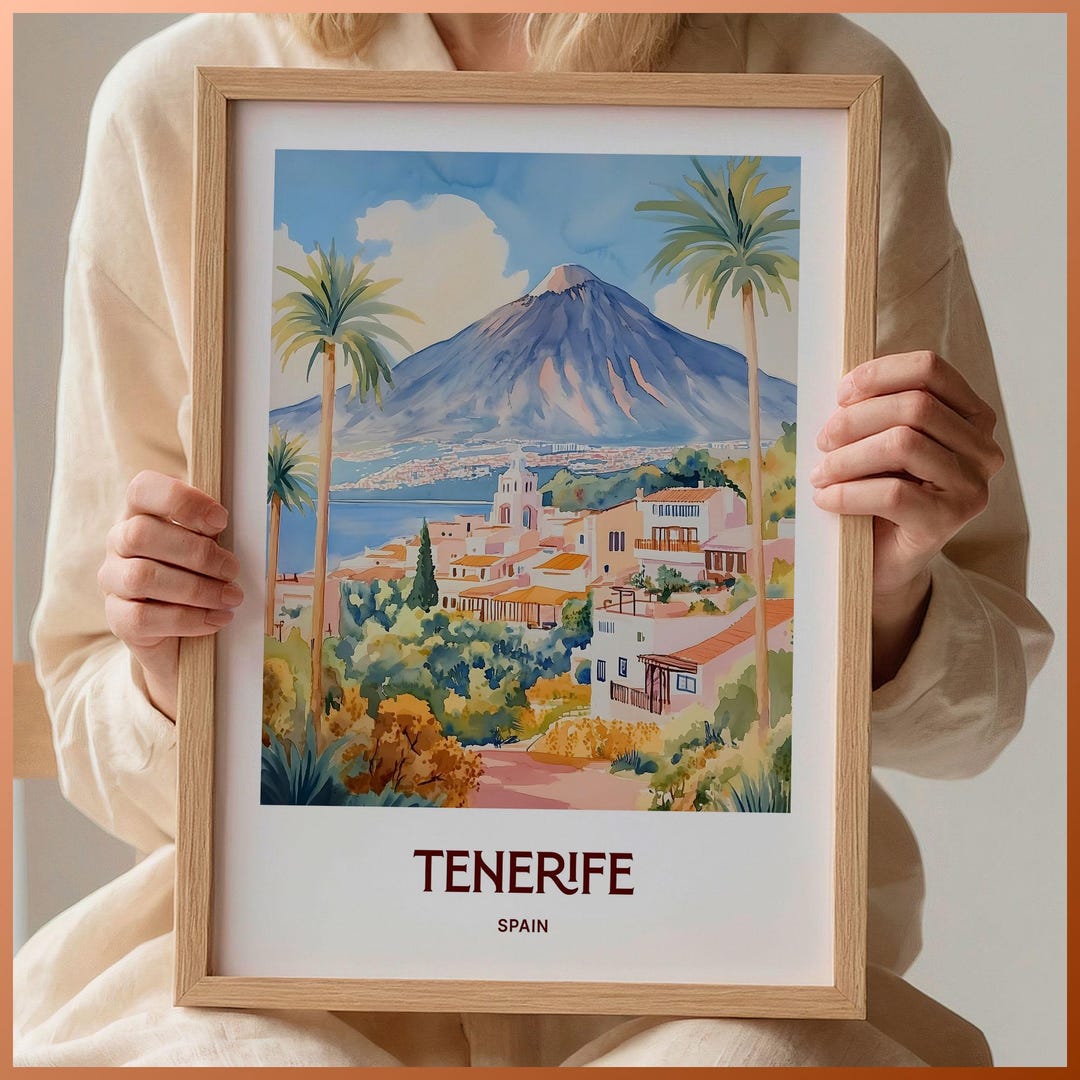 Tenerife Travel Print, Minimalist Art, Spain Wall Decor, Custom Text ...