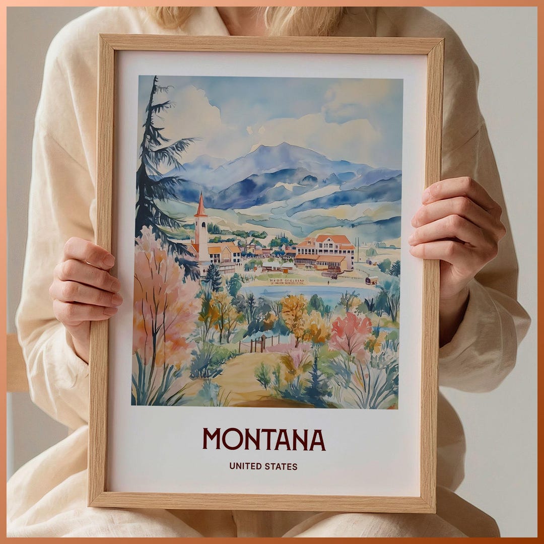 Montana Travel Poster: Minimalist Vintage Cityscape Art Print - Etsy
