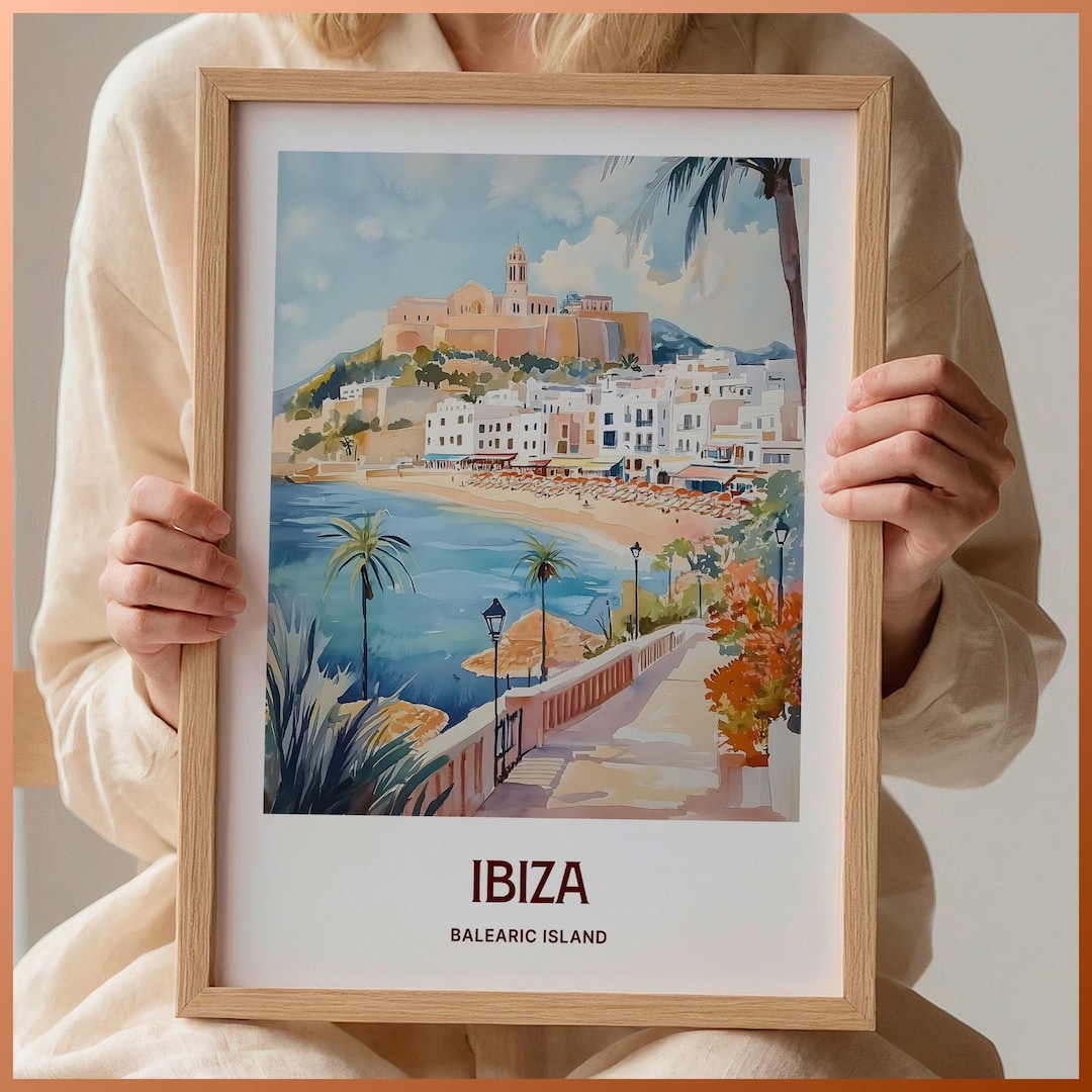 Ibiza Travel Poster, Retro Minimalist Art, Coastal Wall Decor, Beach House Gift, Pastel ...