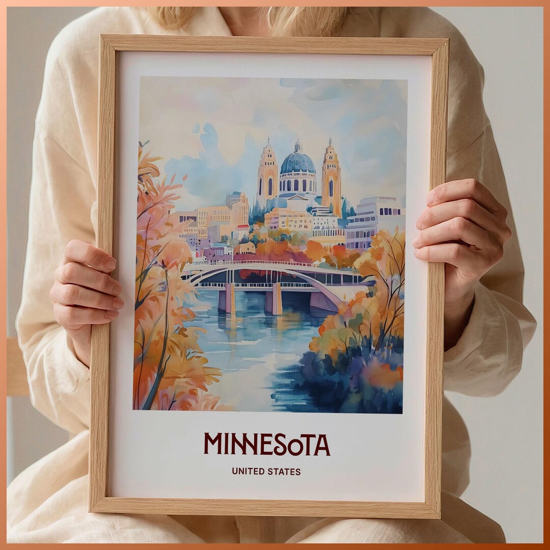 Minnesota Travel Poster, Minimalist Art Print, Pastel Wall Decor, Retro ...