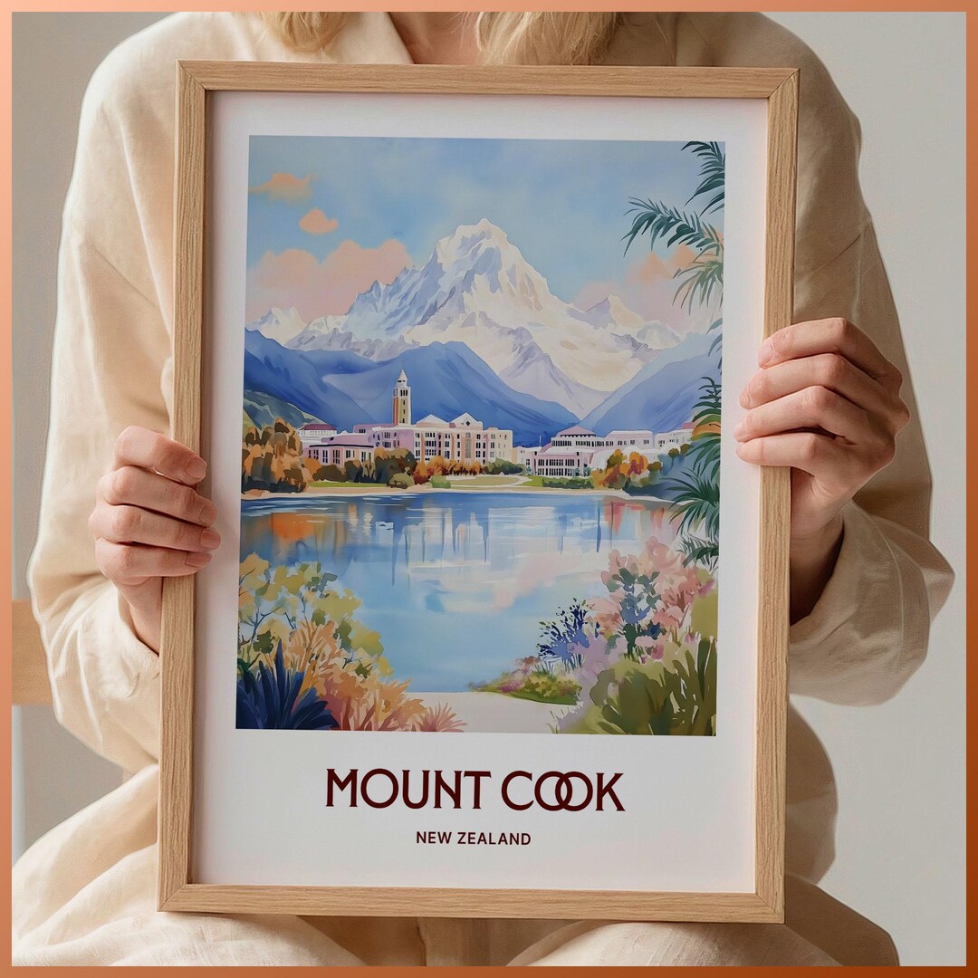 Mount Cook Travel Print, Minimalist Wall Art, Pastel Cityscape Decor ...
