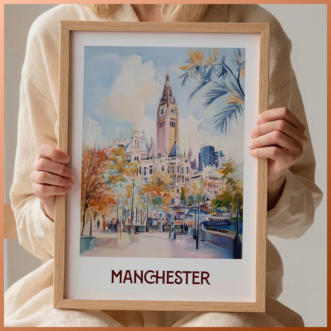 Manchester Skyline Print: Pastel Cityscape Wall Art - Etsy