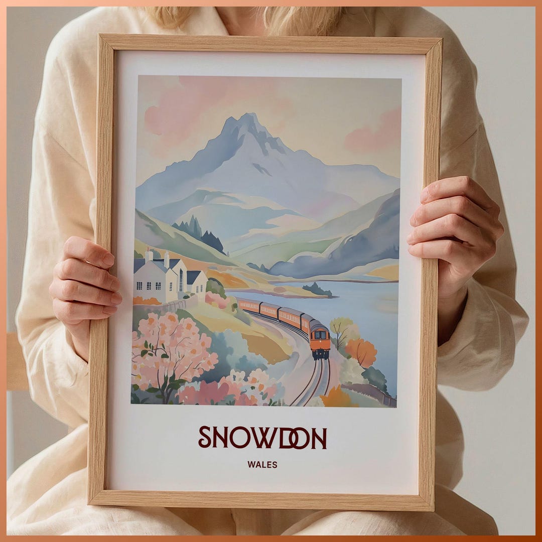 Mount Snowdon Art Print, Snowdonia Landscape, Welsh Travel Poster ...