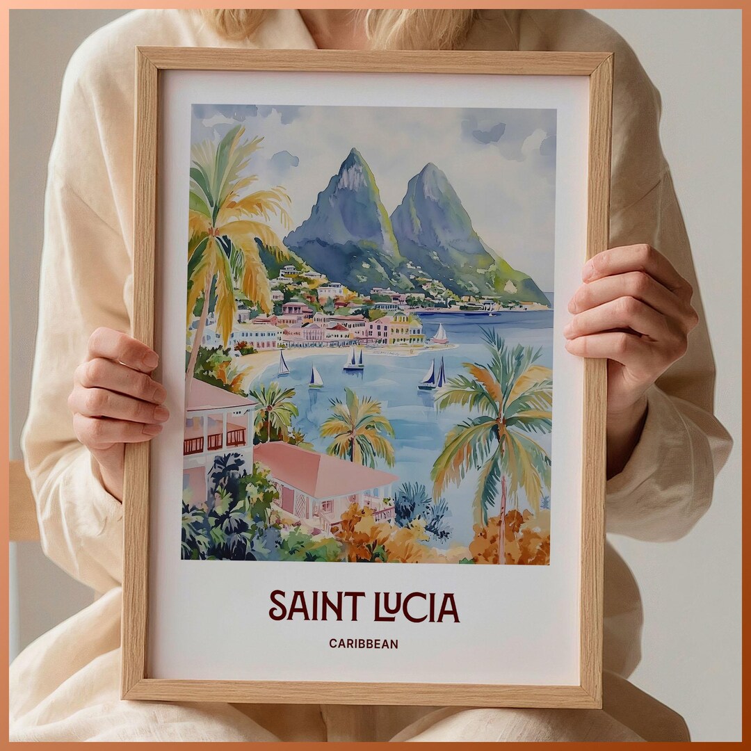 Saint Lucia Travel Poster: Minimalist Caribbean Pastel Art Print - Etsy
