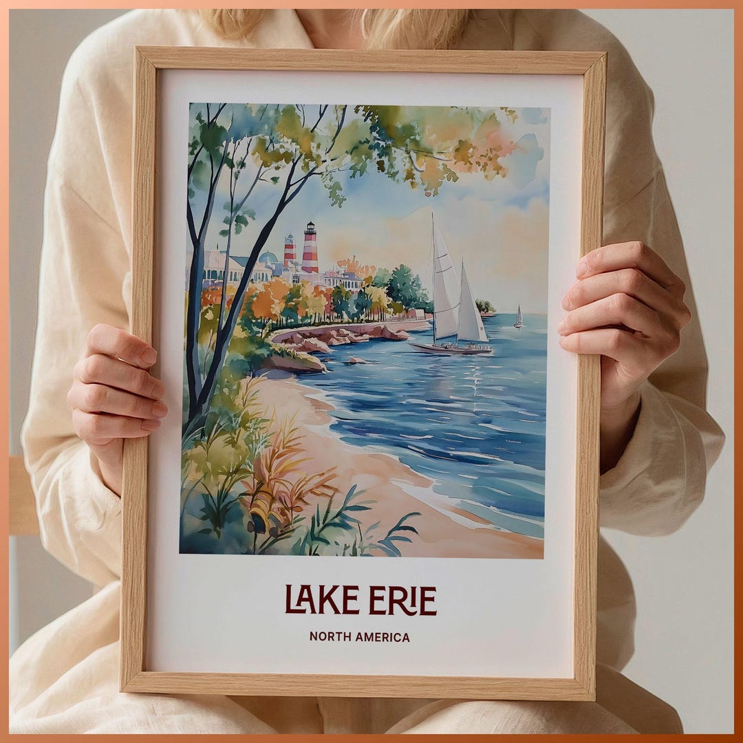 Lake Erie Travel Poster: Minimalist Cityscape Wall Art - Etsy
