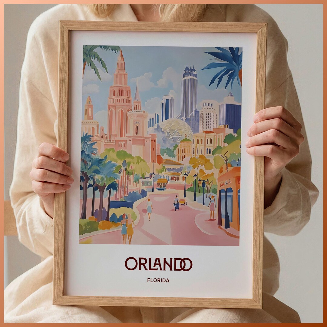 Orlando Travel Poster, Orlando Print, Florida Skyline Art, Minimalist ...