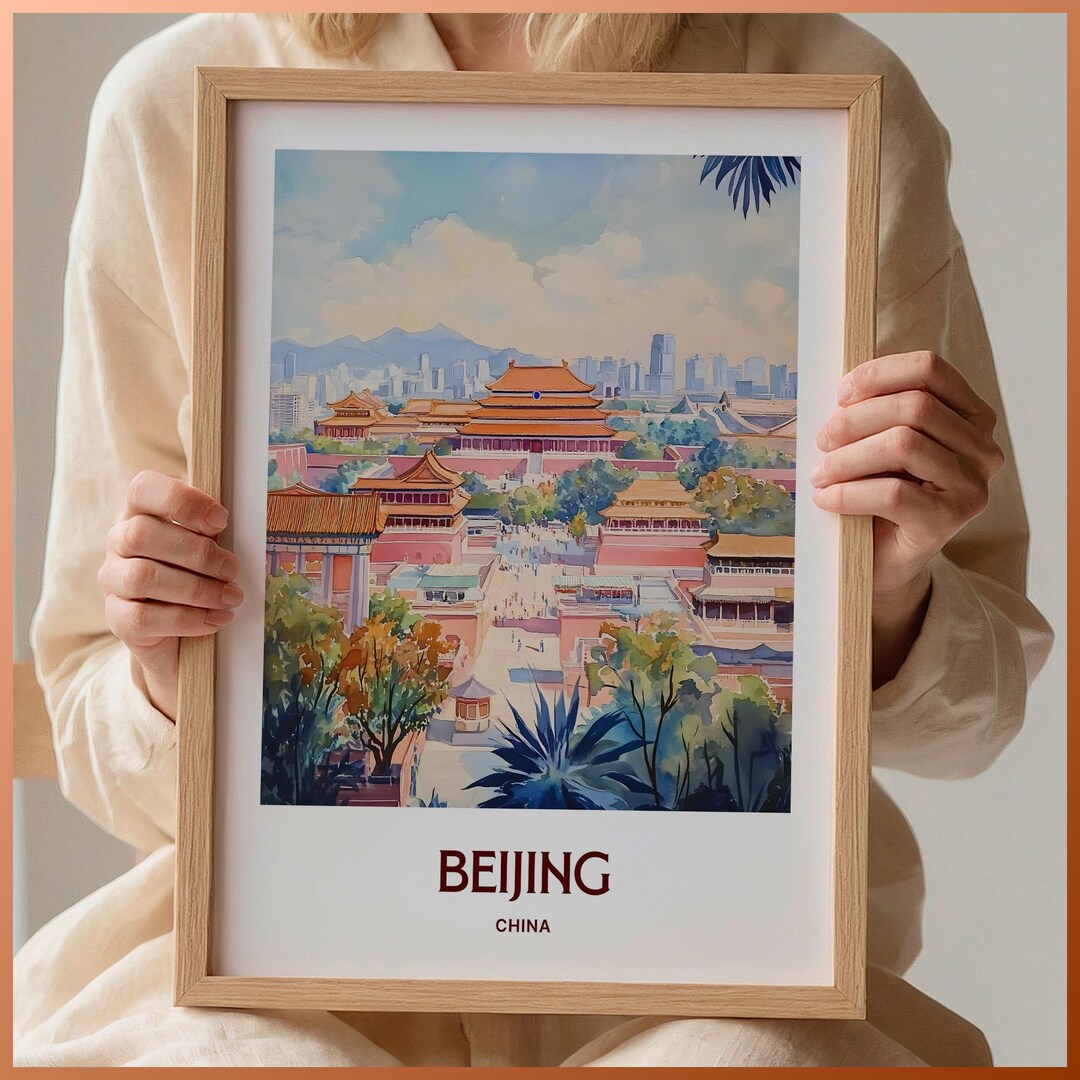 Retro Beijing Travel Poster: Vintage Chinese Cityscape Art - Etsy