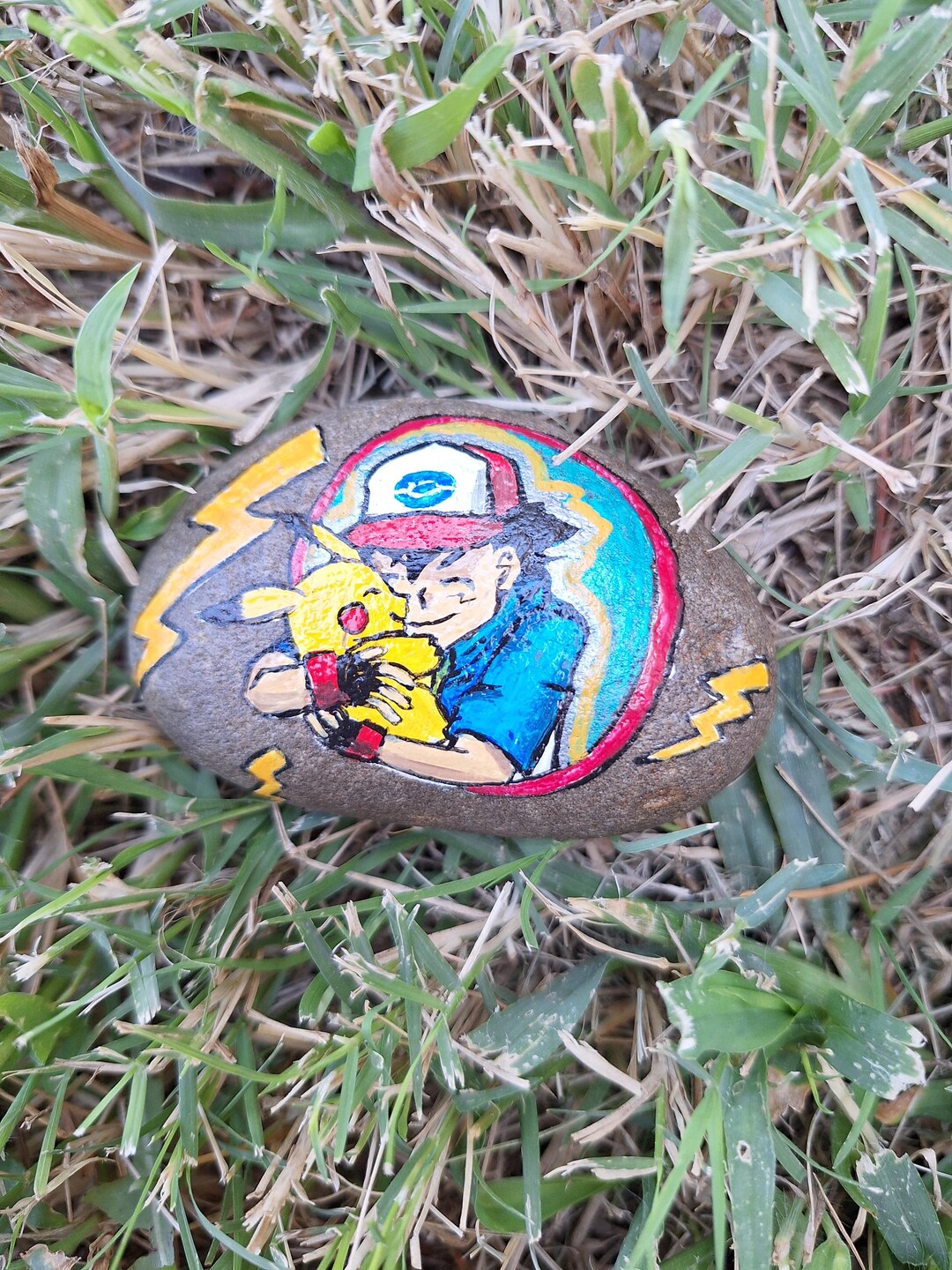 Ash Ketchum and Pikachu Hand Painted Stone - Etsy