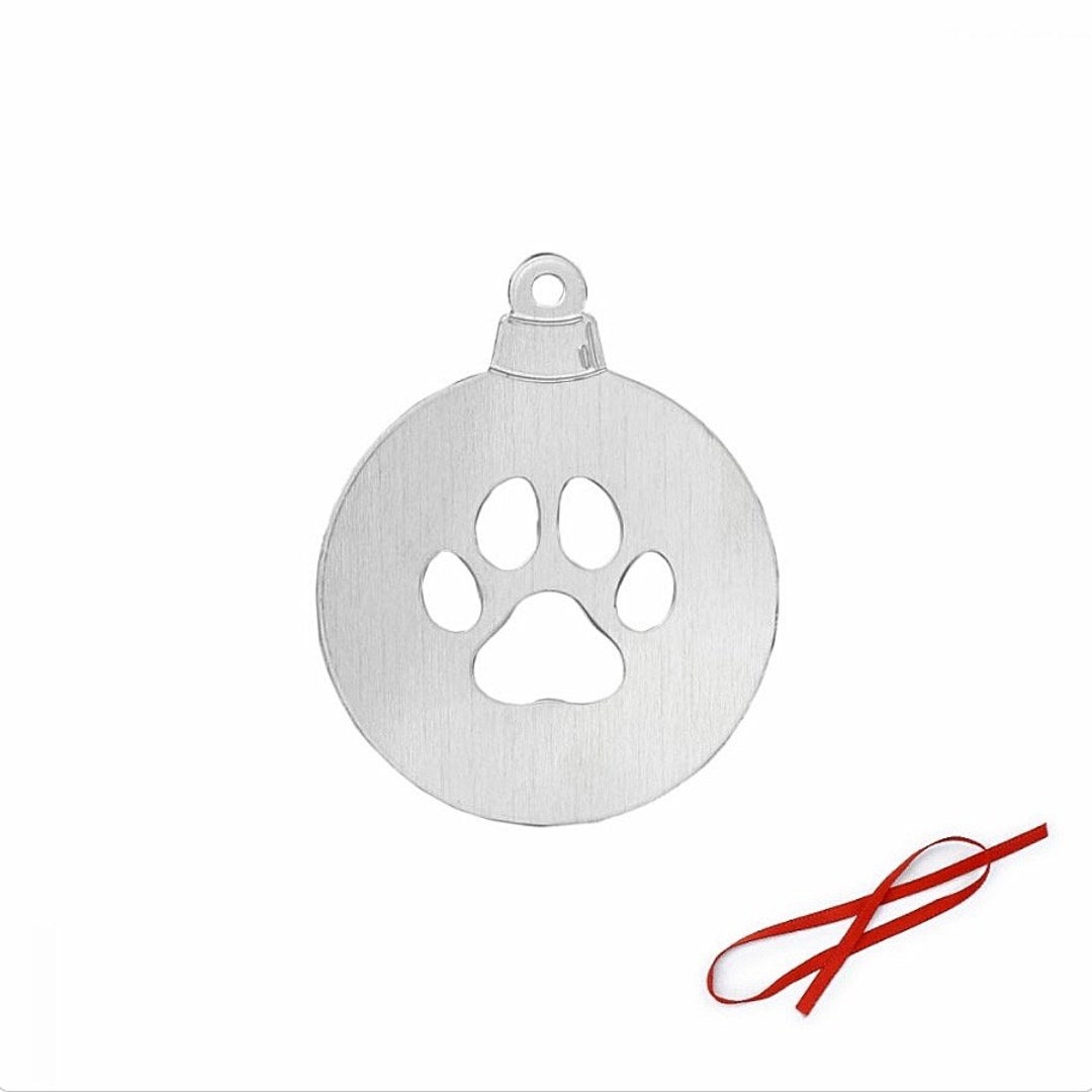 Paw Print Ornament Blanks in 14 Gauge Aluminum With Red Ribbon 2-1/4 X ...