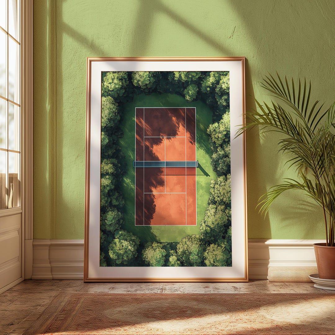 Aerial Tennis Court Art Print: Nature-inspired Clay Court Decor ...