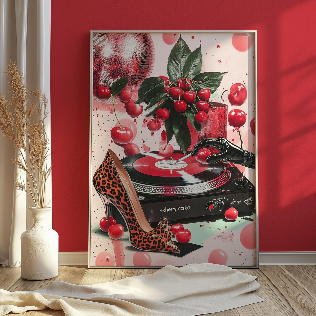 Retro Cherry Vinyl Print: Disco Leopard Heels Art (digital Download - Etsy