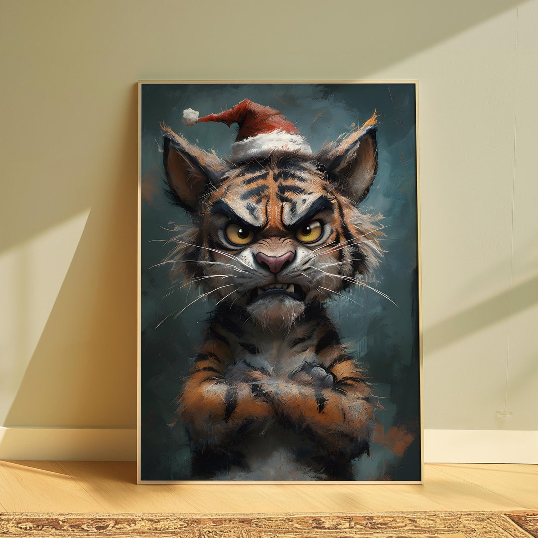 Tiger Art Print, Jungle Illustration, Grumpy Tiger, Christmas Tiger ...