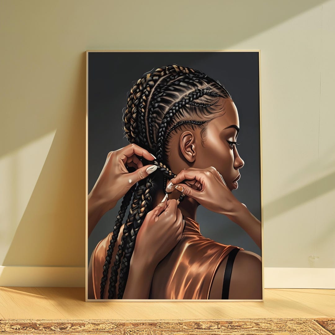 Black Woman Braiding Art Print, Fashion Illustration (digital Download ...