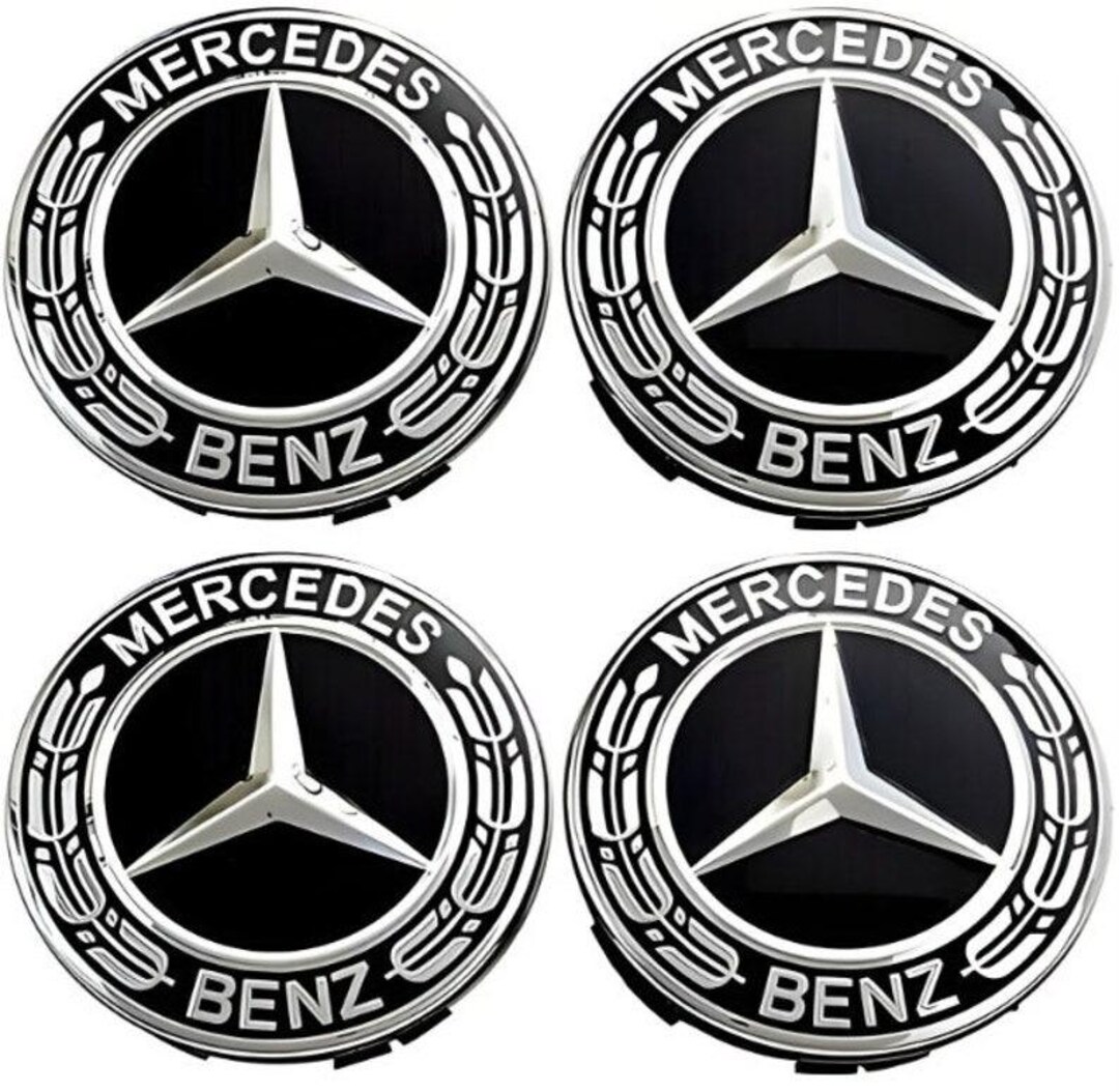 Set of 4 Original Mercedes-benz Alloy Wheel Centre Cap BLACK Mercedes ...