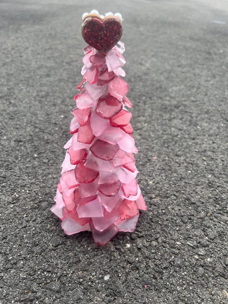 Valentine's Sea Glass Tree, Pearl Heart Topper, Coastal Decor - Etsy