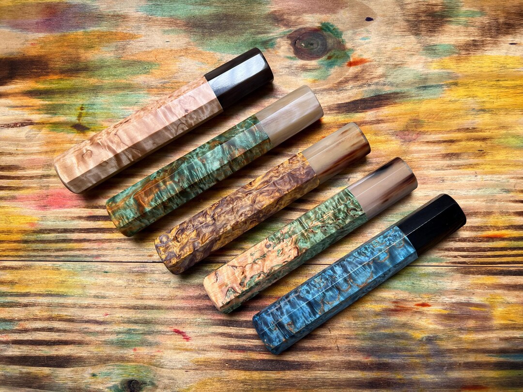 Custom Japanese Knife Handle Curly Birch Stabilized Wood for Gyuto ...