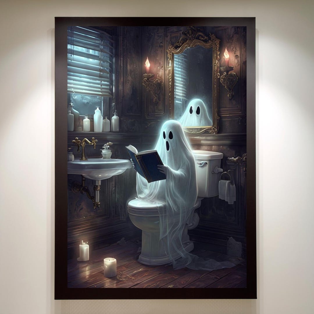 Ghost on Toilet Ghost Bathroom Sign Funny Halloween Wall Art Printable ...