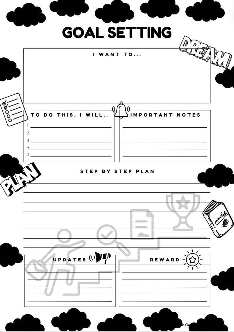 Goal Setting Worksheet - Cloud Design - Etsy
