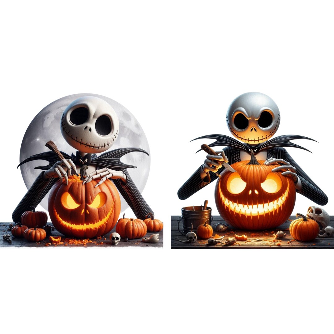 Spooky Skeleton Pumpkin Carving PNG Set | Halloween Skeleton With ...