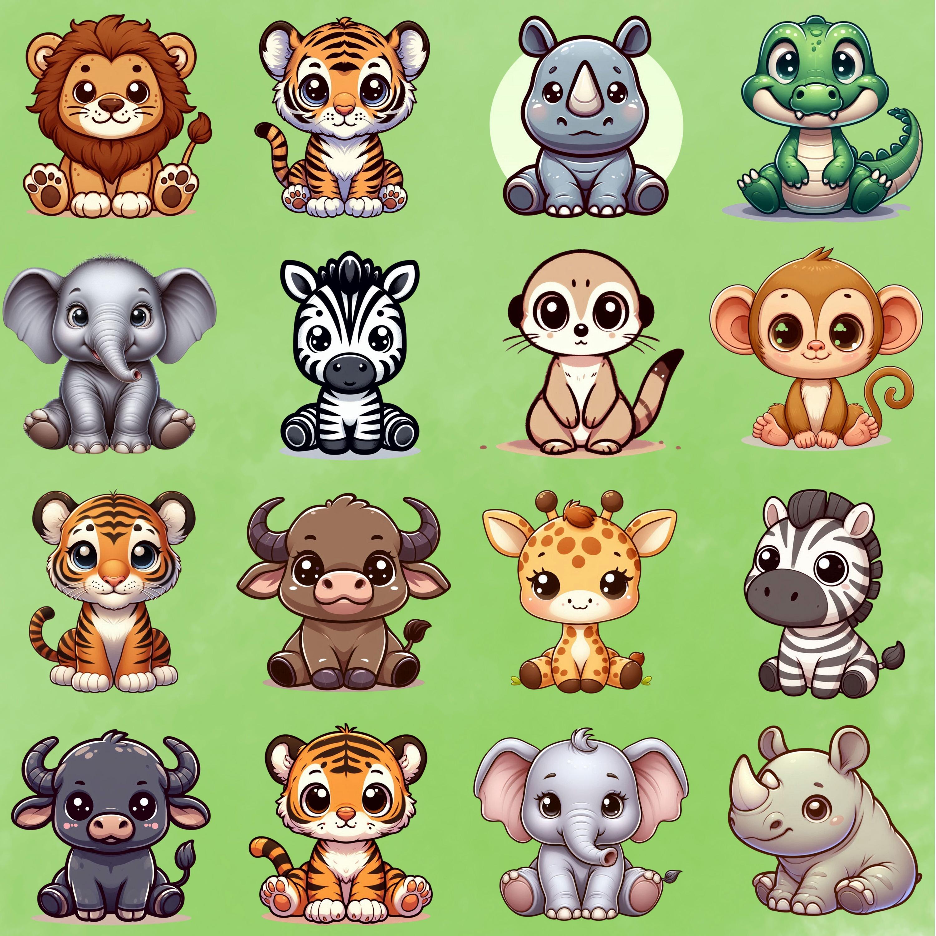 Cute Safari Animals PNG Clipart Bundle | Jungle Animal Illustrations ...