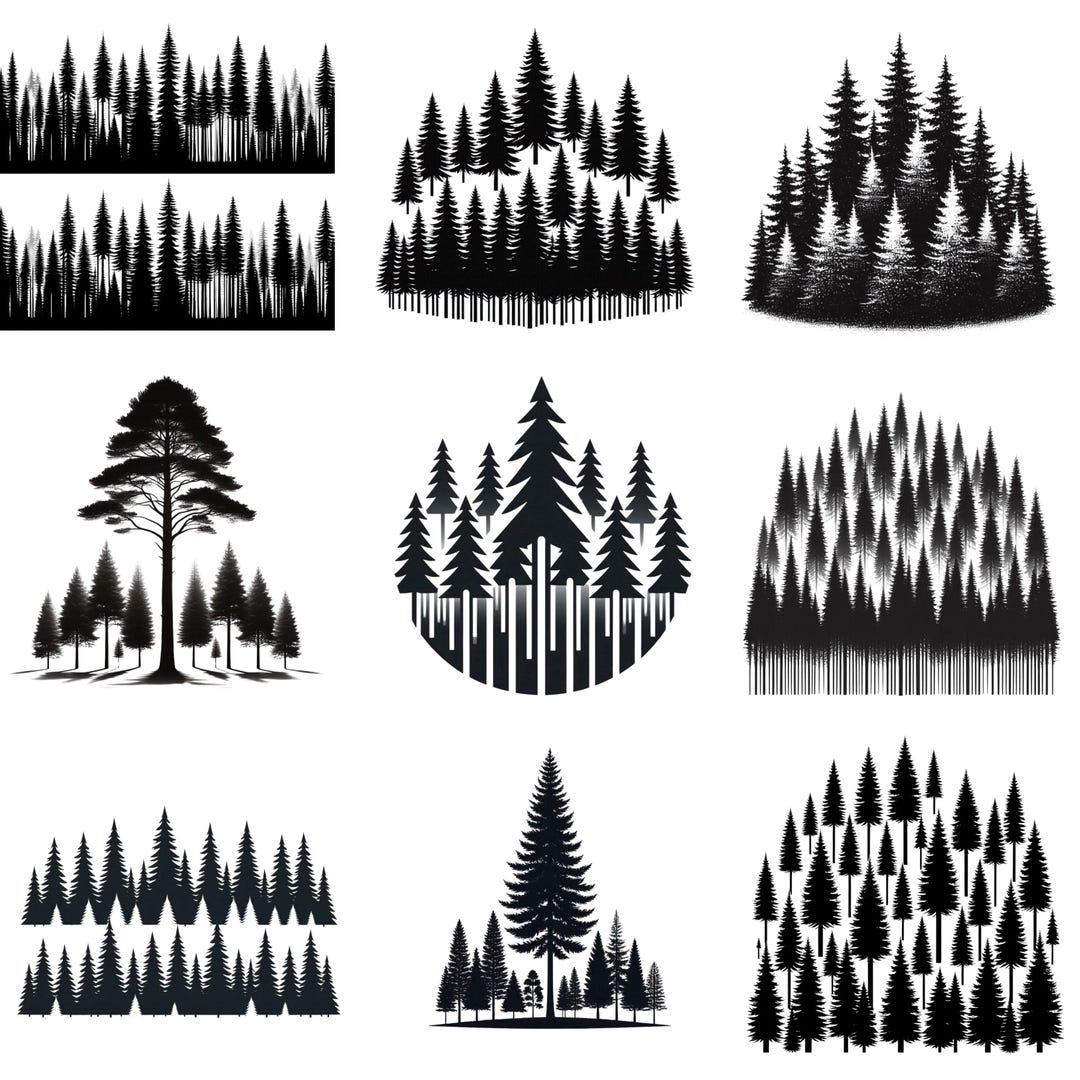 Handcrafted Forest Silhouette PNG Bundle | Evergreen Tree Clipart ...