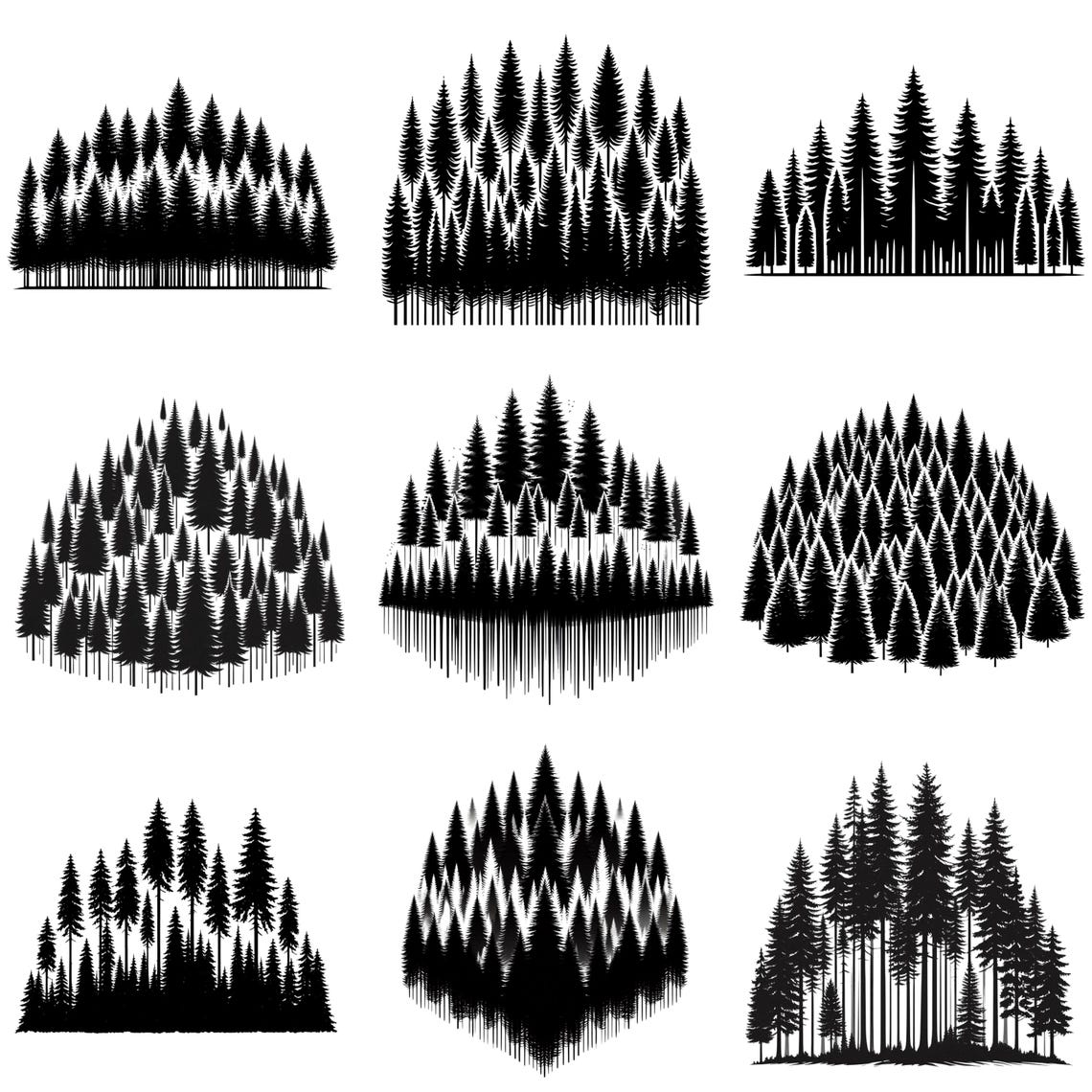 Forest Silhouette Clipart Bundle | Pine Tree Woodland Designs for ...