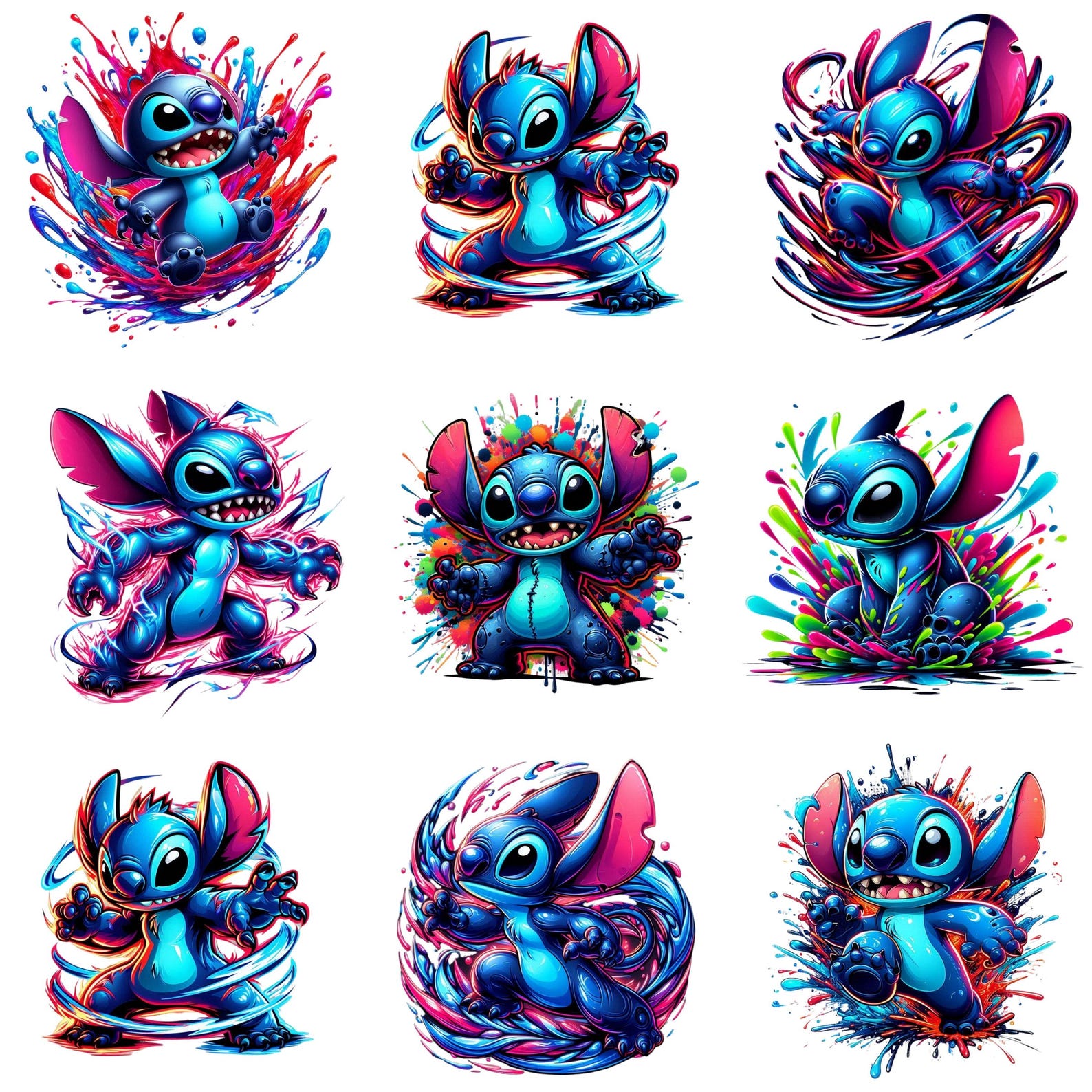 Stitch Splash and Watercolor Clipart, Stitch Png Bundle, Stitch Clipart ...