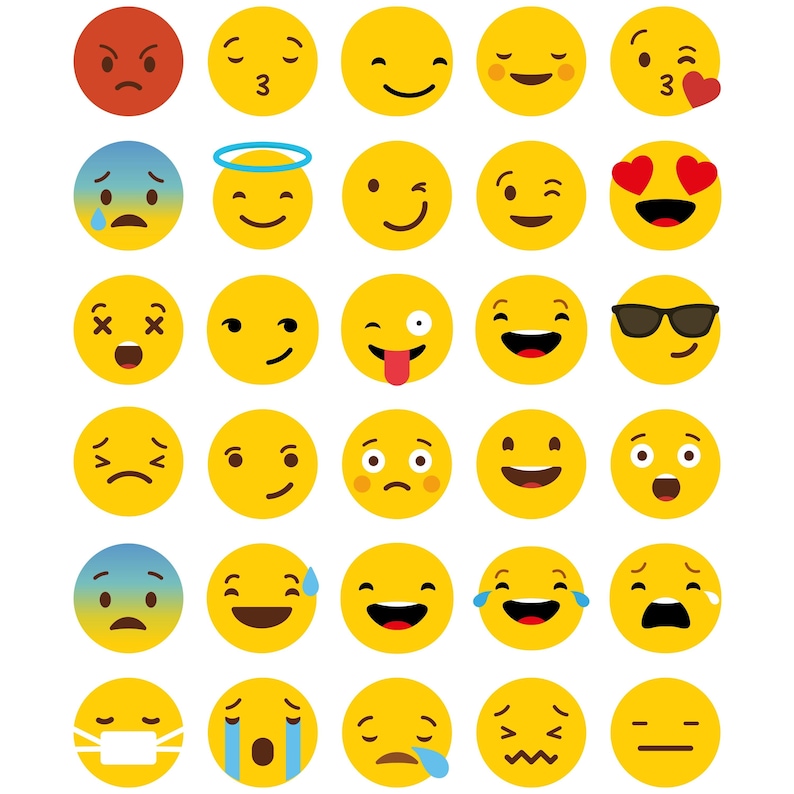 Emoji Svg Bundle, Cute Emoticon Clipart, Digital Smiley Face Stickers ...