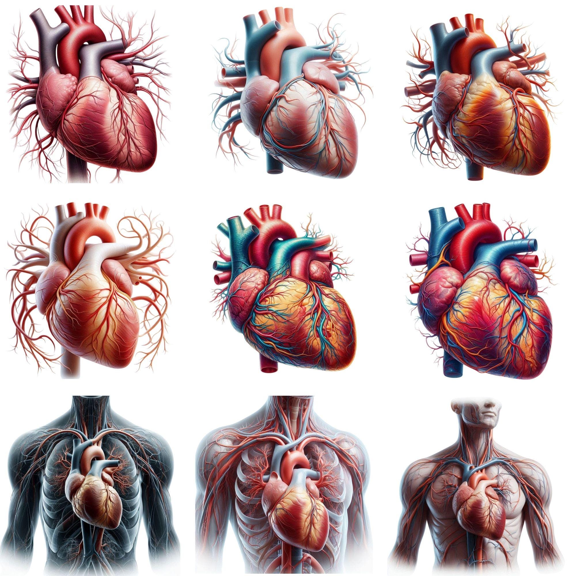 Realistic Human Heart Anatomy Clipart Bundle | Detailed Medical Heart ...