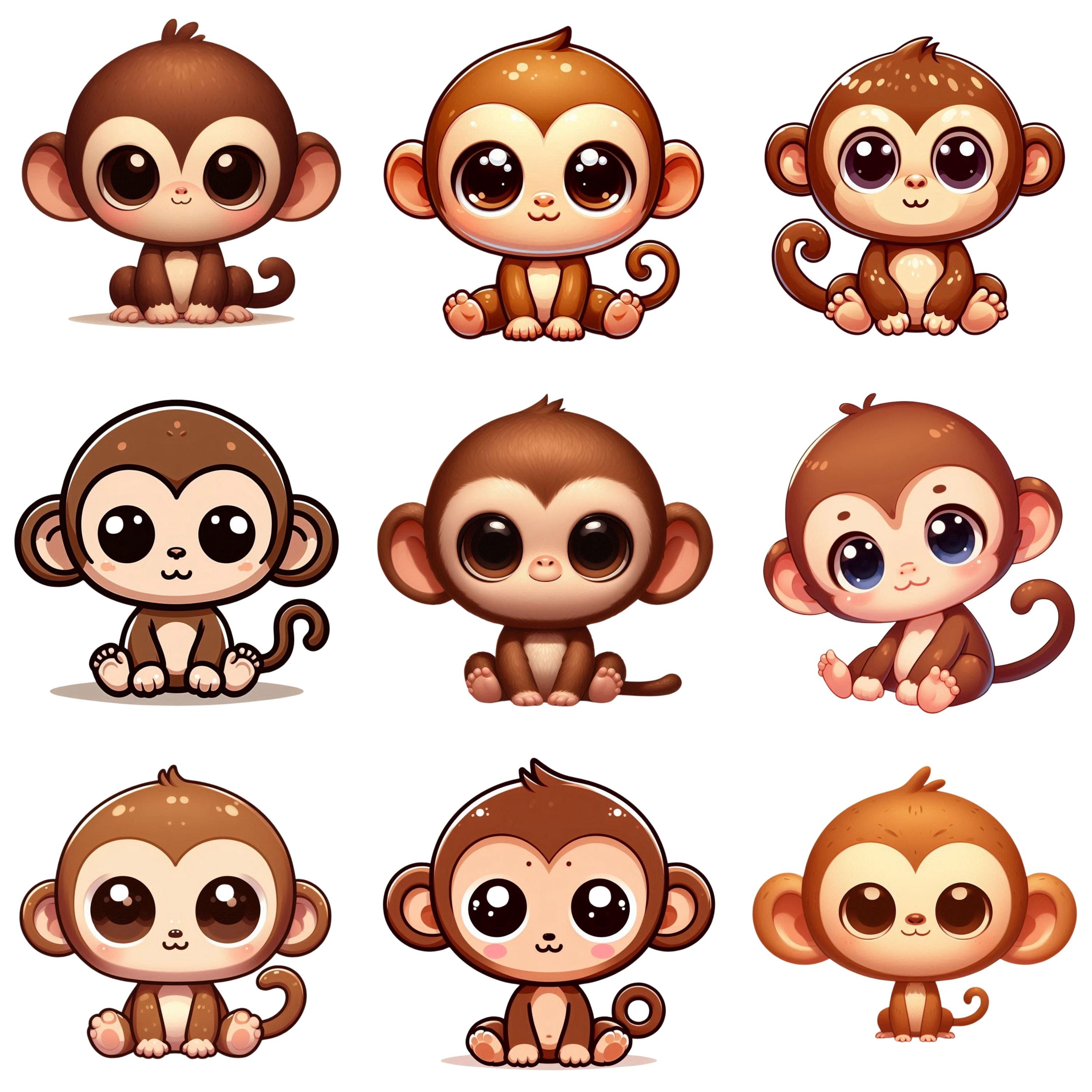 Cute Monkey PNG Clipart Bundle | Adorable Baby Monkey Illustrations ...