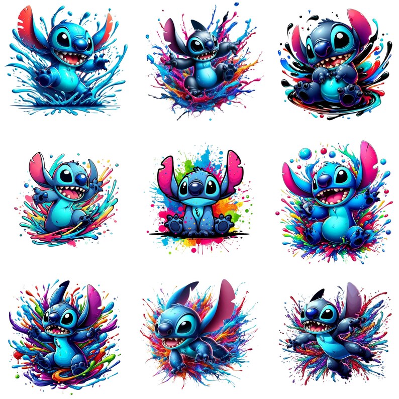 Stitch Splash and Watercolor Clipart, Stitch Png Bundle, Stitch Clipart ...