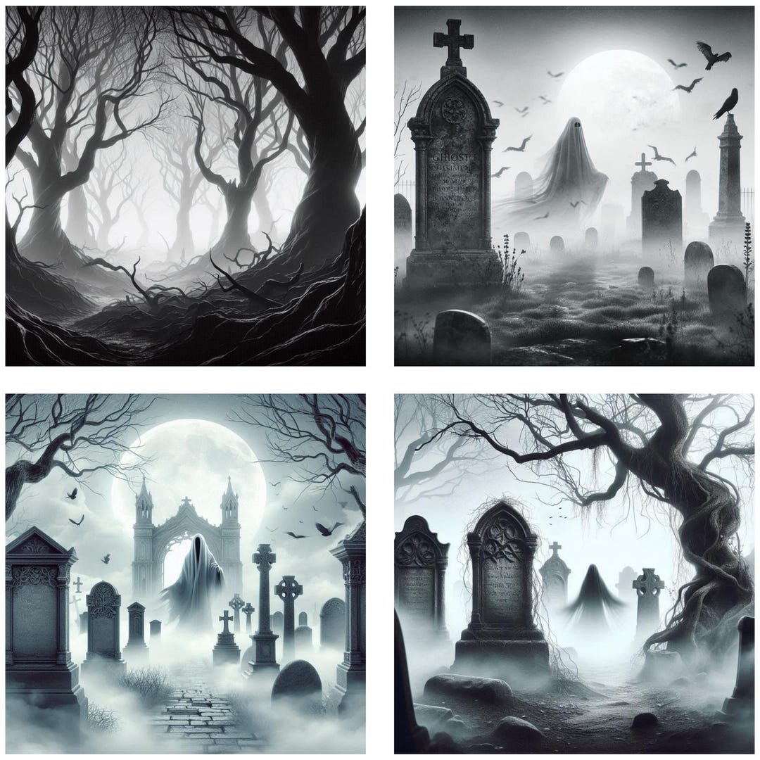 Spooky Graveyard PNG Bundle – Haunted Cemetery Scene Pngs for Halloween ...