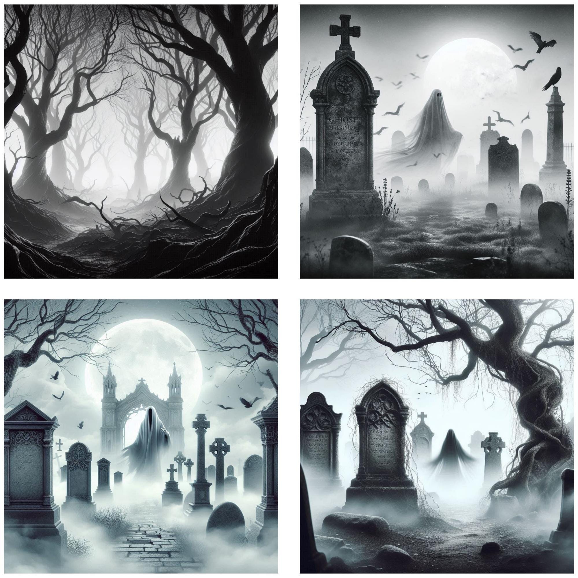 Spooky Graveyard PNG Bundle – Haunted Cemetery Scene Pngs for Halloween ...