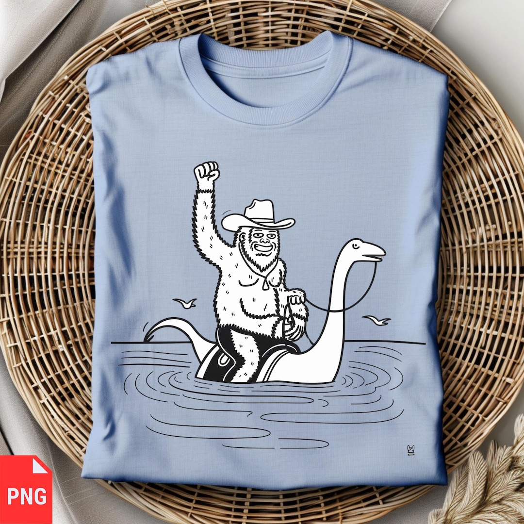 Funny Cowboy Bigfoot PNG, Loch Ness Monster Clipart, Sasquatch Riding ...