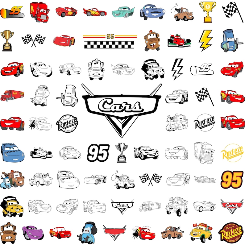 Cars SVG Bundle, Layered Designs for Cricut, PNG Files, Lightning ...