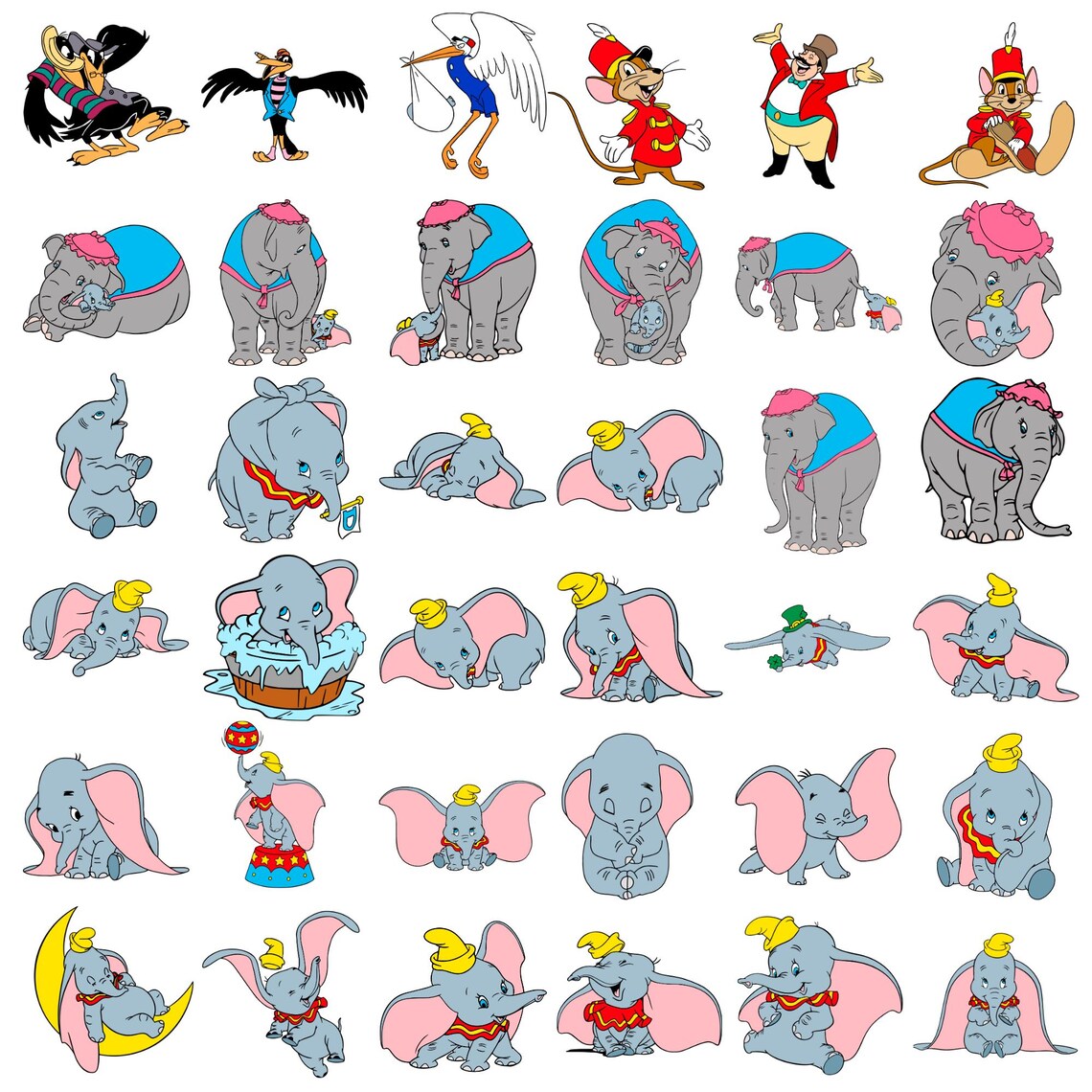 Dumbo SVG Bundle, Cute Dumbo Birthday SVG Files, Digital Clipart for ...