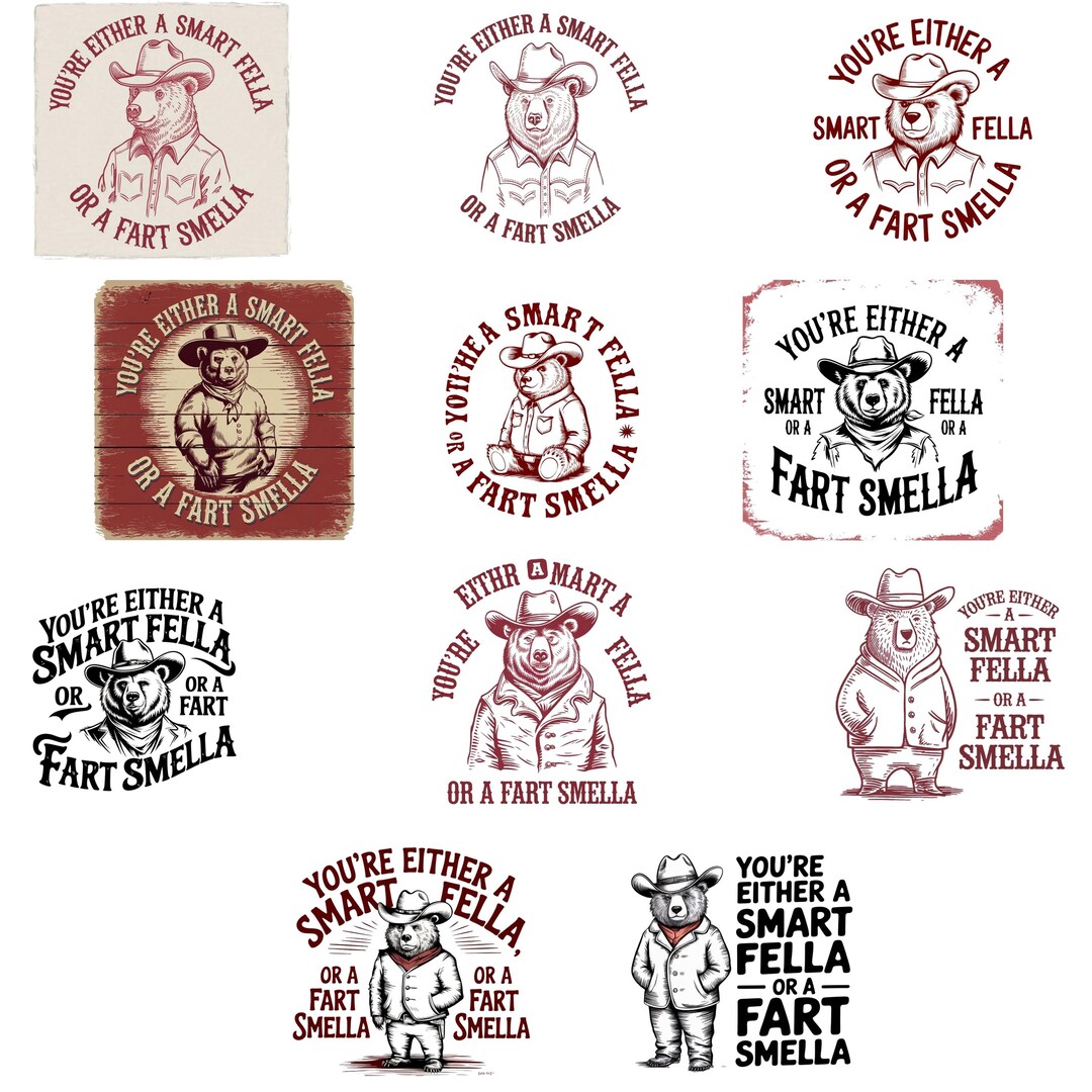 Funny Smart Fella Fart Smella PNG, Cowboy Bear Clipart, Vintage Western ...