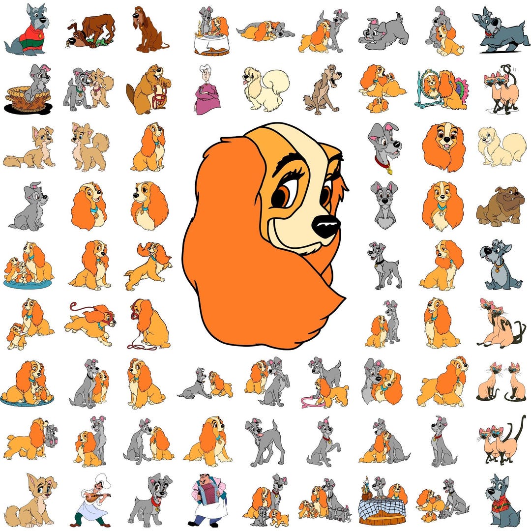 Lady and the Tramp SVG Bundle, Lady Tramp PNG, Dog Svg, Love Clipart ...