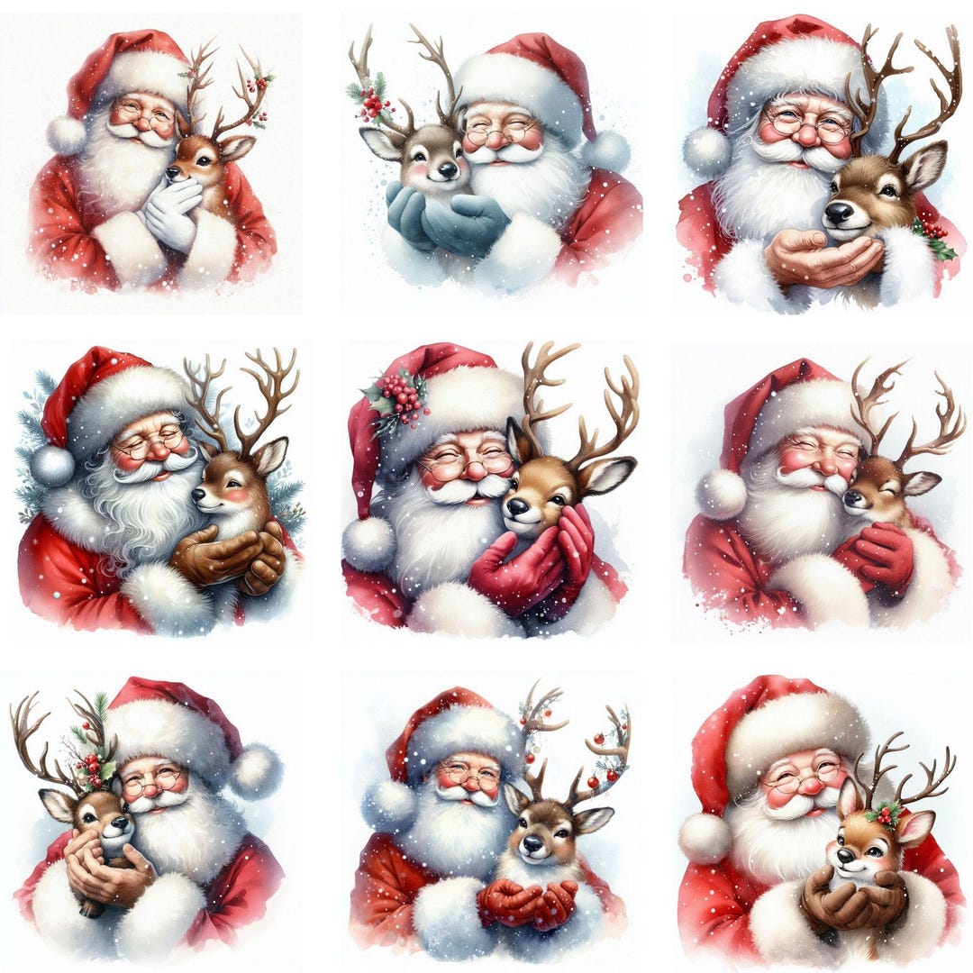 Santa Claus Clipart Bundle, Watercolor Santa Claus Clipart, Christmas ...